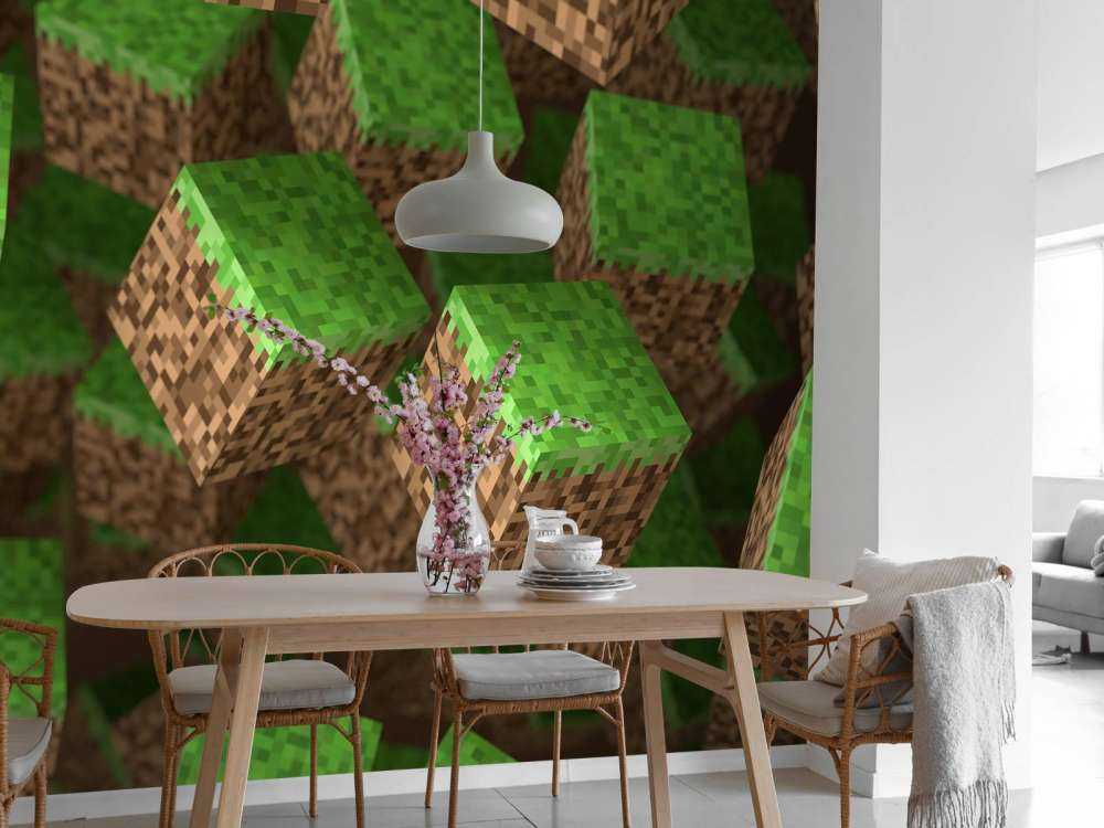 3D Minecraft Gras Blöcke - Fototapete