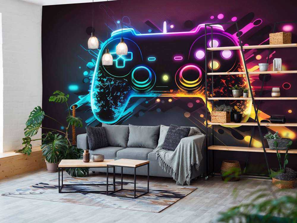 Fototapete - Neon Gaming Explosion - Fototapete