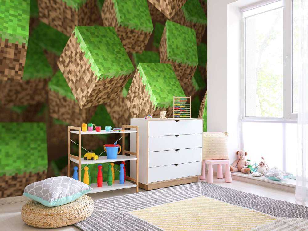 Fototapete - 3D Minecraft Gras Blöcke - Fototapete