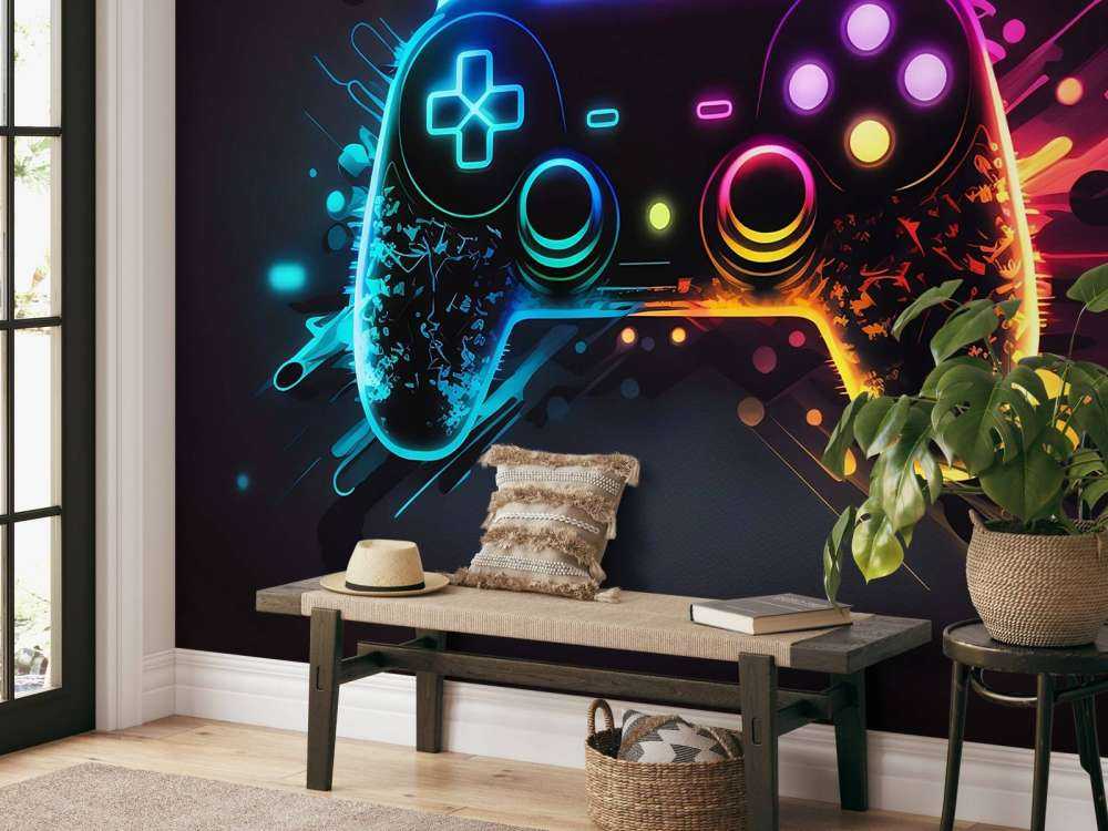 Fototapete - Neon Gaming Explosion - Fototapete