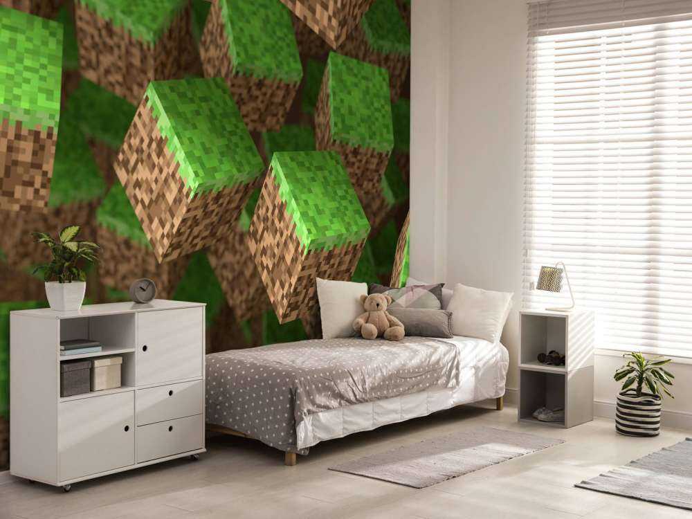 Fototapete - 3D Minecraft Gras Blöcke - Fototapete